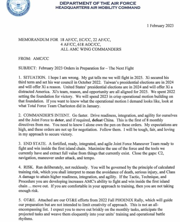 Pentagon Distances Itself from Minihan Memo Suggesting Possible War ...