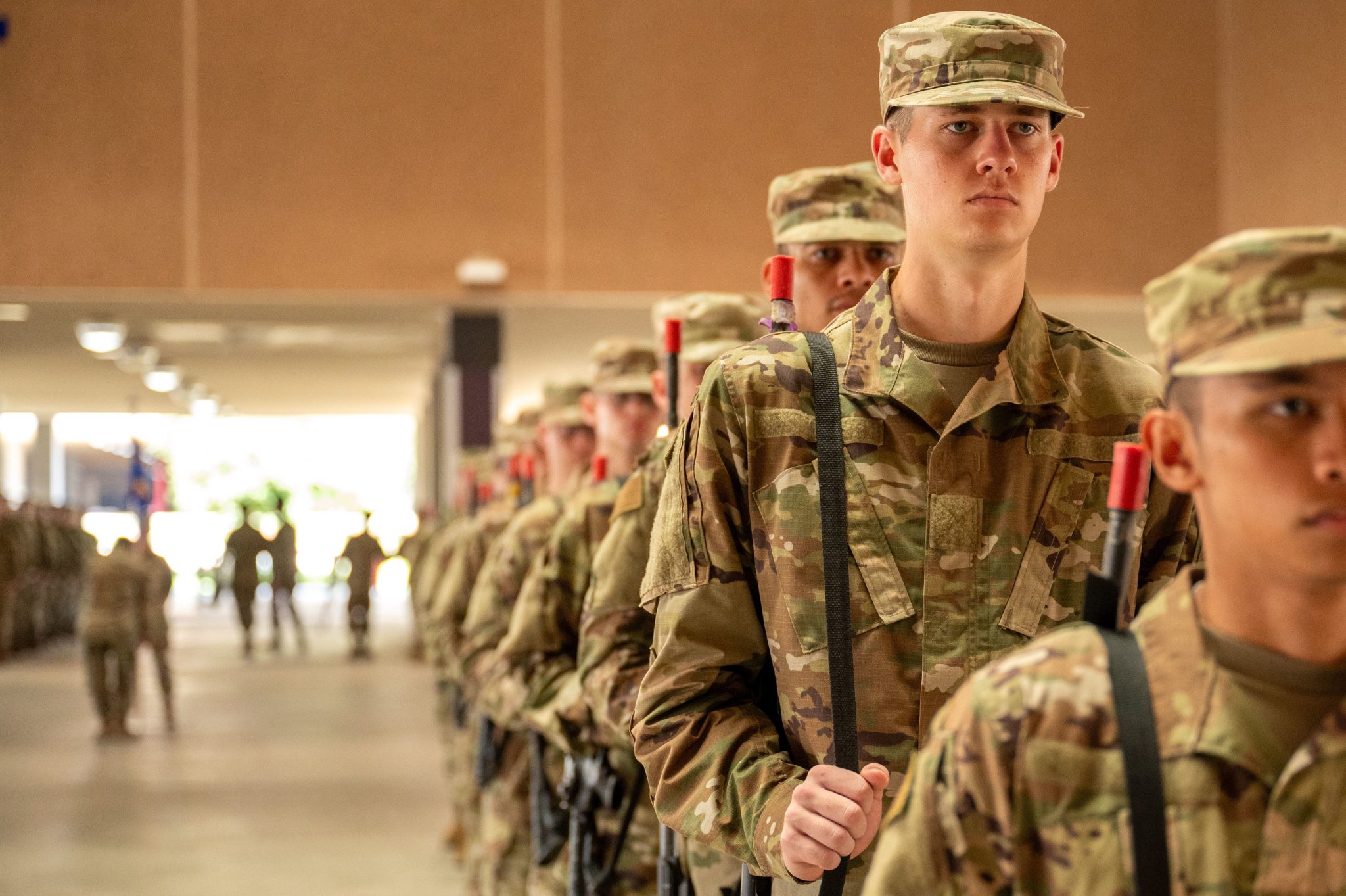 Future Airmen, Guardians Carrying Practice Rifles in Boot Camp